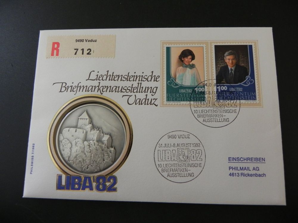 Liechtenstein LIBA 1982 - Münzbrief Briefmarkenausstellung (Gebraucht) in Biel/Bienne für CHF 1 ...