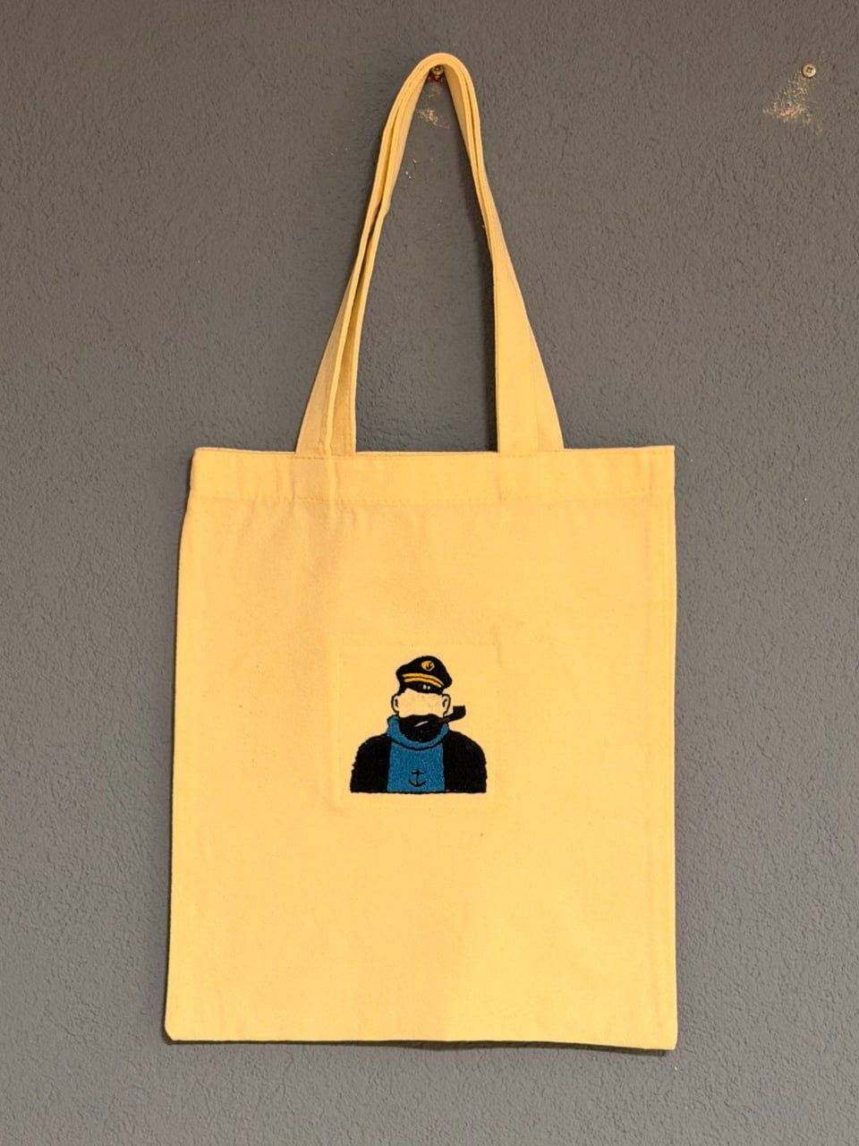 Sac tote bag brodé main – capitaine marin style BD rétro vin (Neu ...