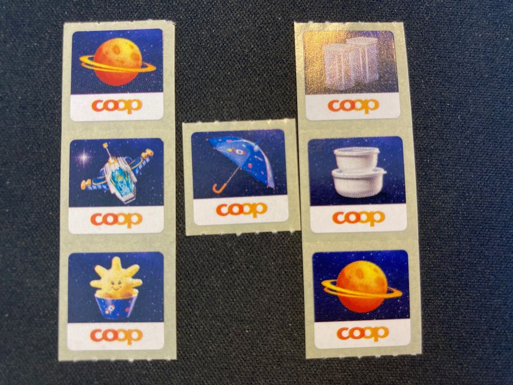 7 Stickers Coop "Ab ins All", Coop-Space (Neu und originalverpackt) in ...