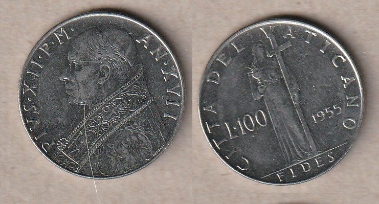Vatikan, Pius XII, 100 Lire 1955 (Gebraucht) in Allschwil für CHF 2 – mit Lieferung auf Ricardo ...