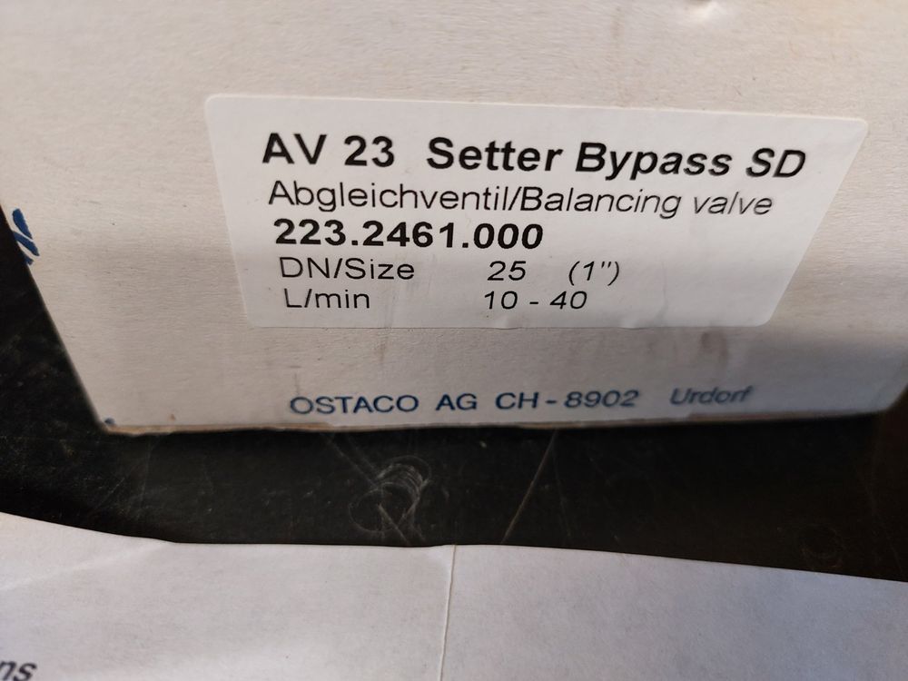AV 23 Setter Bypass SD Abgleichventil (Neu und originalverpackt) in ...