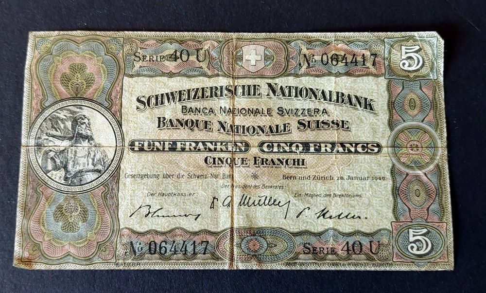 Fünf Franken Note Serie 40 U No. 064417 (Gebraucht) in Heimberg für CHF ...