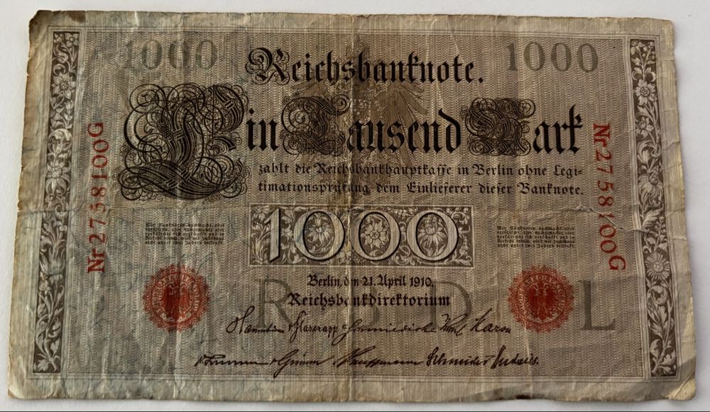 Deutschland 1000 Mark 1910 (Gebraucht) in Algetshausen für CHF 1.5 – mit Lieferung auf Ricardo ...