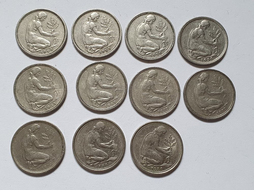 11 St. 50 Pfennig Münze Bundesrepublik Deutschland 1950-1981 (Gebraucht ...