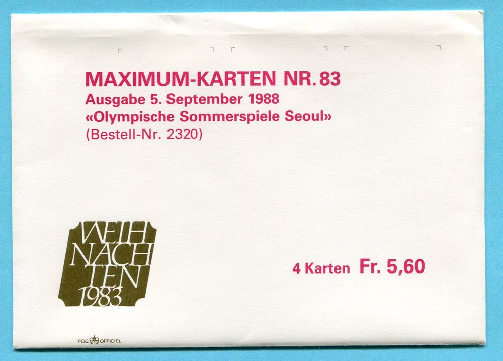 4 Maximumkarten Liechtenstein 1988 - Olymp. Sommerspiele (Gebraucht) in Opfikon für CHF 5 – mit ...