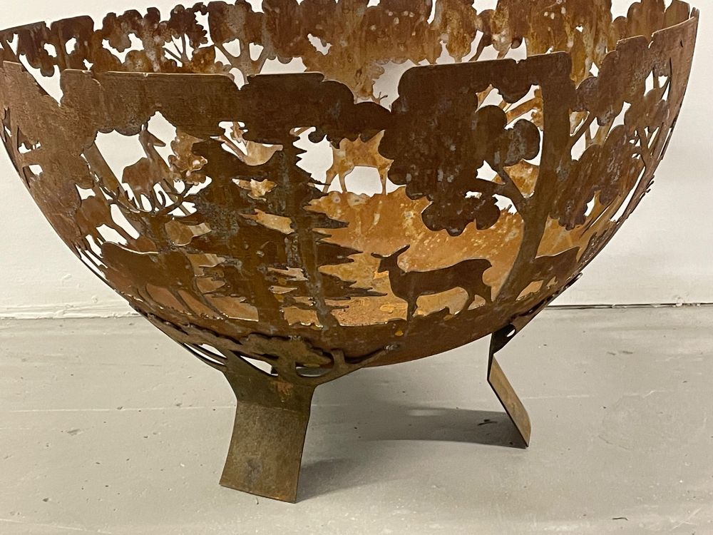 Feuerschale mit Hirsch/Stahl gerostet/Garten/rund/Neu/OVP | Kaufen auf ...