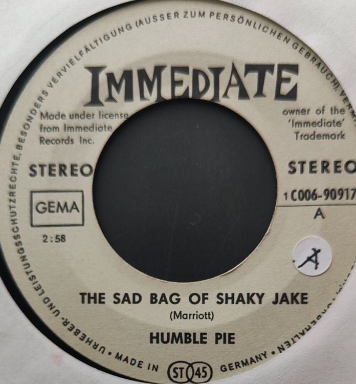 Vinyl-Single Humble Pie - The Sad Bag Of Sharky Jake (Gebraucht) in ...