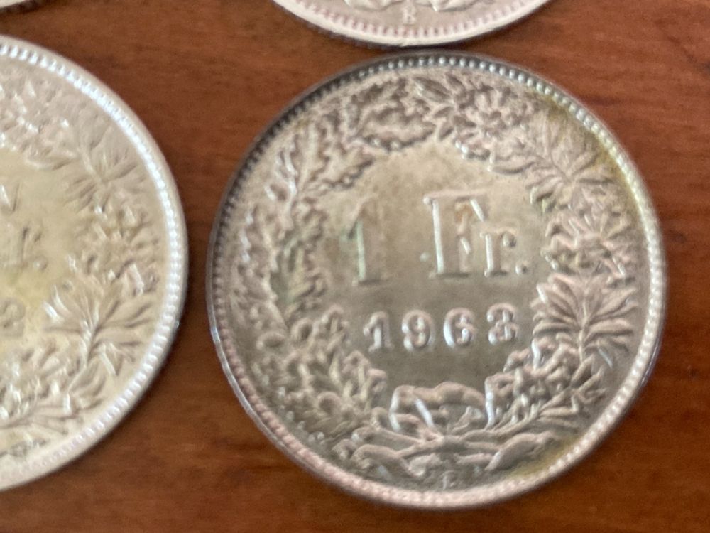Schweizer Silbermünze 4 x 1 Fränkler 1939 1945 1962 1963 (Gebraucht) in Subingen für CHF 12.5 ...