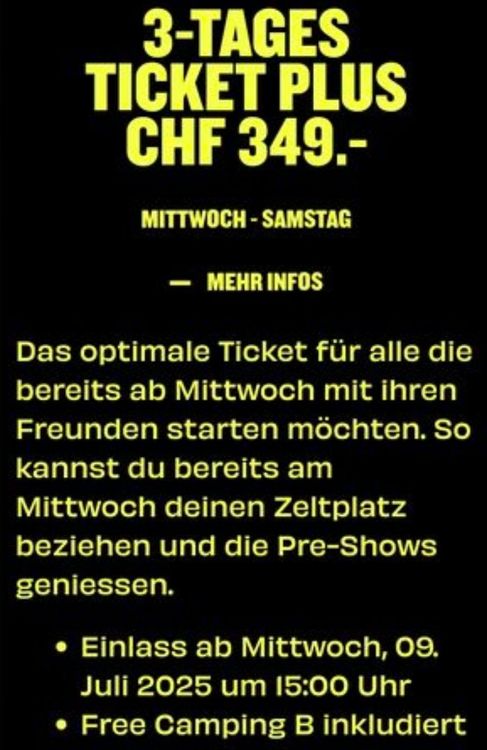 3-Tages Ticket Plus Openair Frauenfeld 2025 (Neu und originalverpackt) in Dübendorf für CHF 255 ...