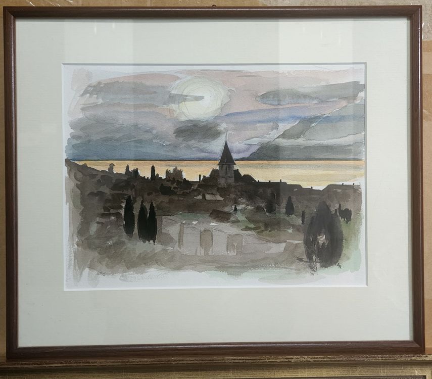Aquarelle encadrée, de Lutry et le lac Léman (Gebraucht) in Lausanne für CHF 44 – mit Lieferung ...
