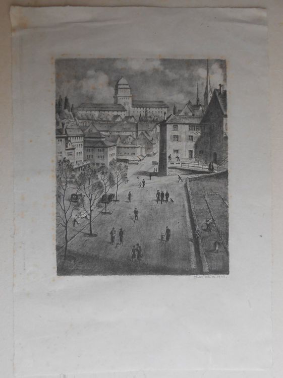 Oscar Weiss. Strasse in Zürich. Sign. Lithographie von 1942. (Gebraucht ...