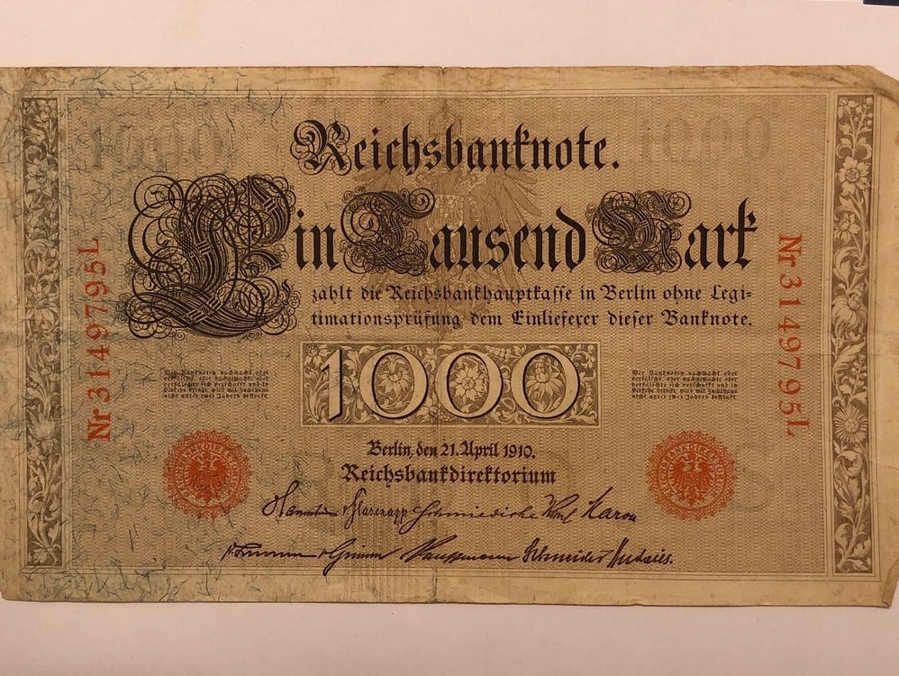 selten 1000 tausend mark 21.April 1910, II rote seriennummer | Kaufen ...