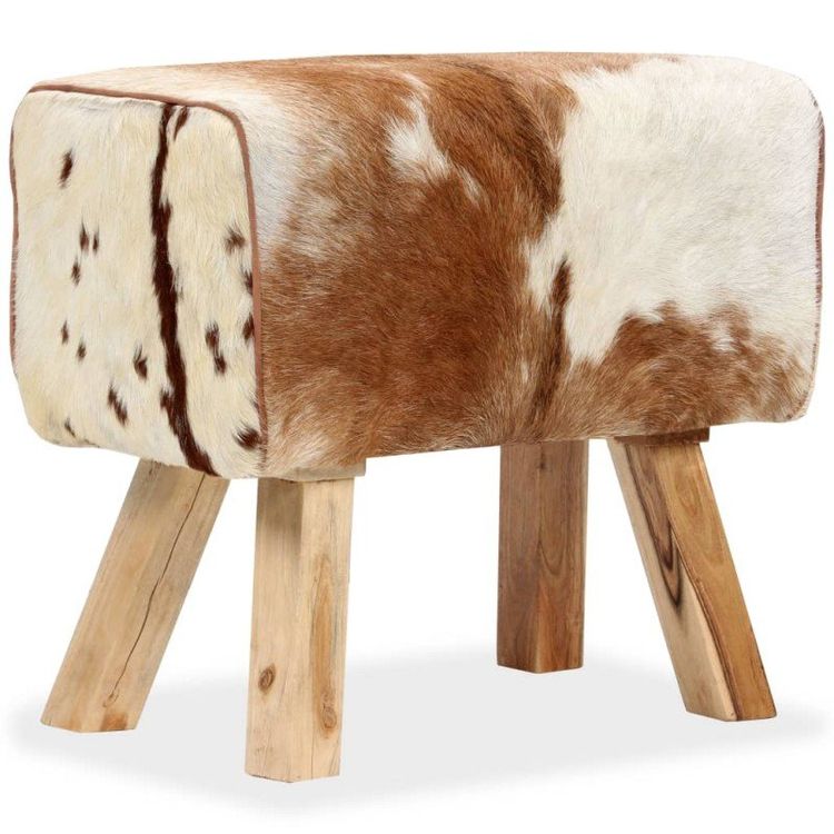 Design Hocker Echtes Ziegenleder Braun & Holz 60x30x50 cm | Kaufen auf ...