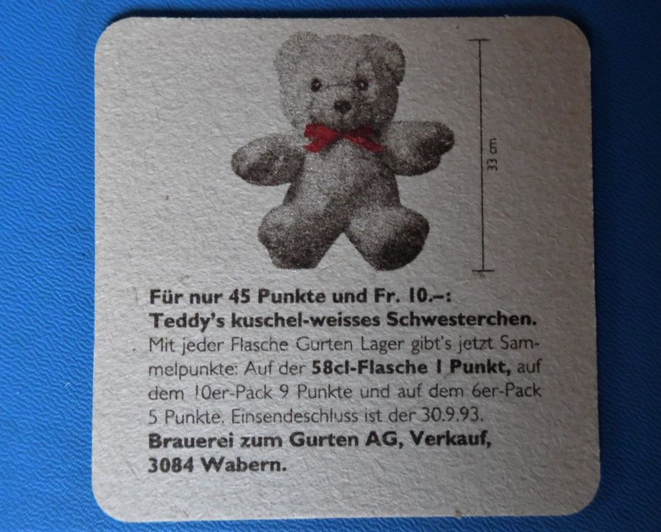 Bierdeckel Serie Bier Brauerei Gurten Teddybär (Gebraucht) in ...