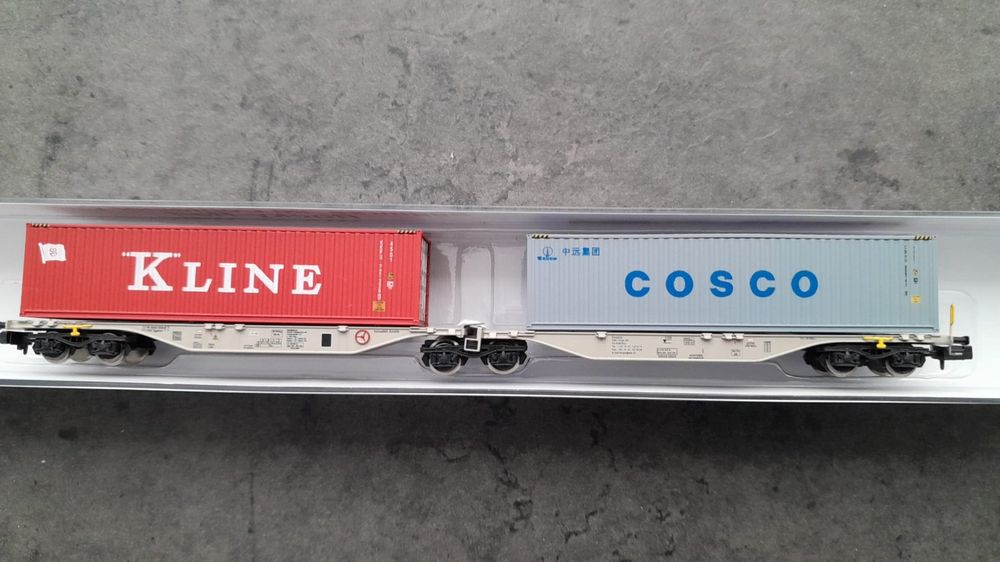 AAE Doppeltragwagen mit KLine+Cosco Containern v. Rocky-Rail (Neu und ...