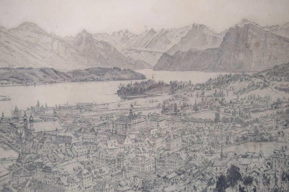 RARITÄT Stadt Luzern Panorama antik Handzeichnung 1890 (Gebraucht) in ...