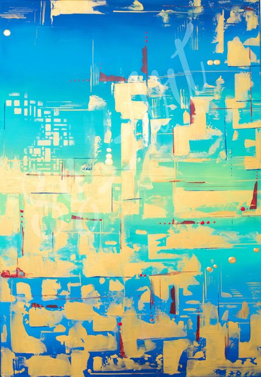 Acrylbild abstrakt blau türkis Gold Unikat neu (Neu und originalverpackt) in Rheinau für CHF 200 ...