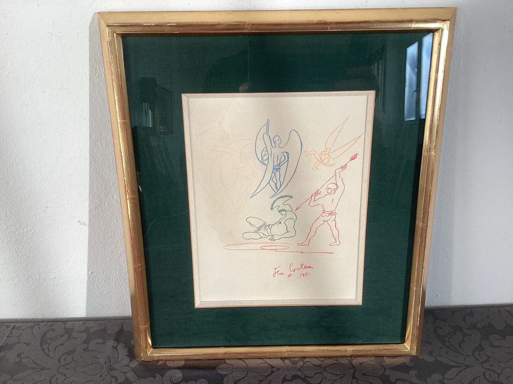 Jean COCTEAU (1889-1963) Tableau crayon couleurs signé datée (D ...