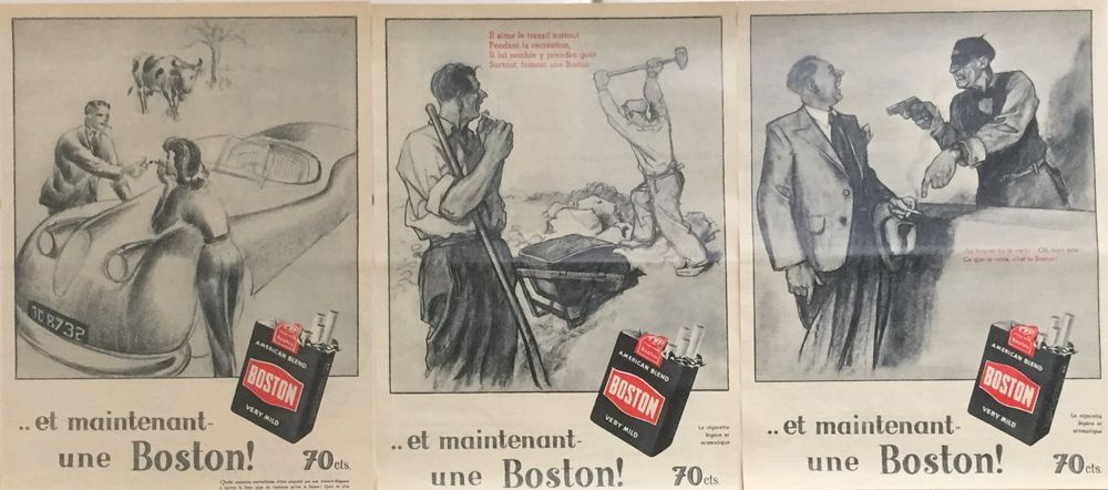 Boston Cigarettes - 6 alte Werbungen/Publicités 1949 (3) (Gebraucht) in ...