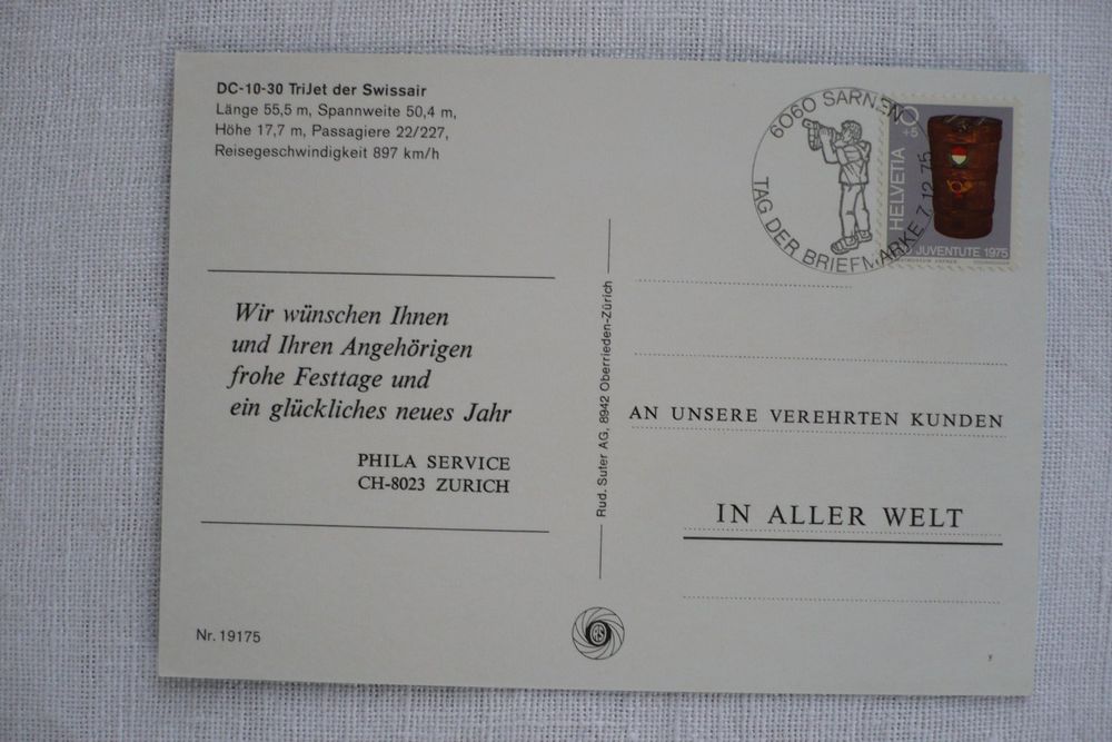 1975 Tag der Briefm., Glückwunschkarte Phila Service, Sarnen (Gebraucht ...