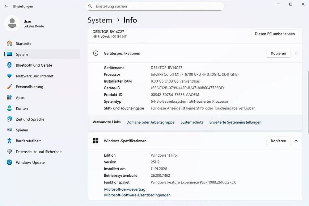 HP Prodesk i7-6700, 8 GB PC4 Ram, 240 GB SDD, Windows 11 (Gebraucht) in ...