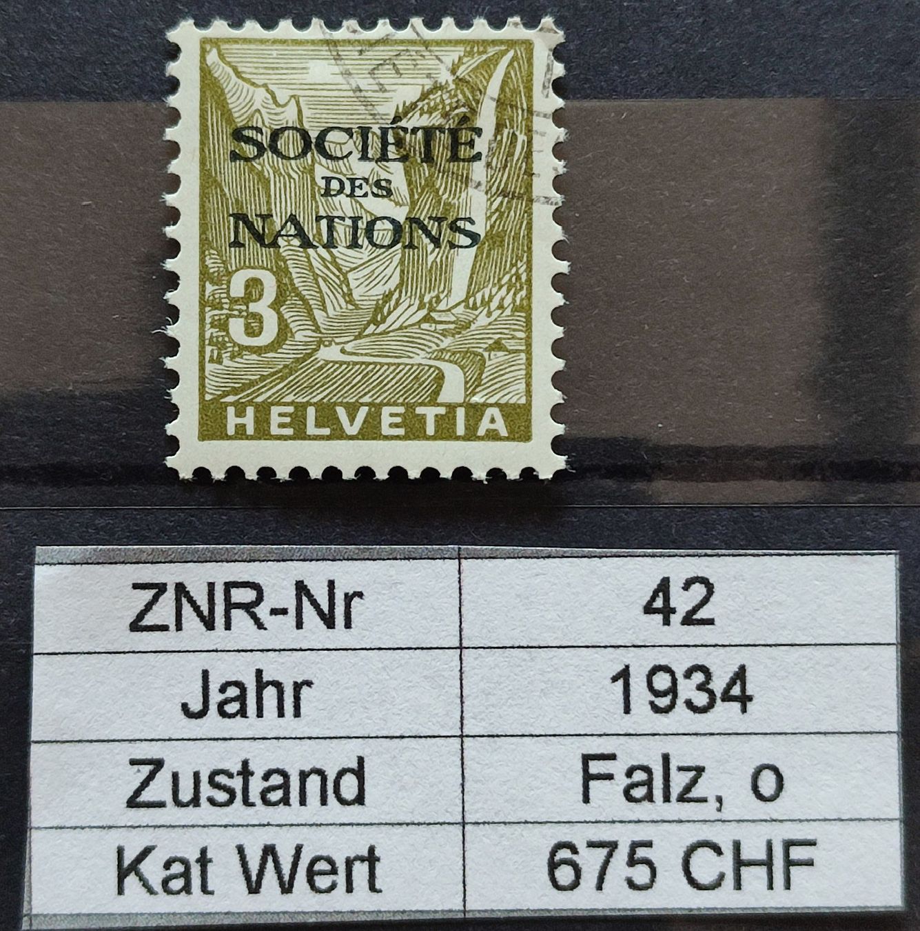 Schweiz ZNR Nr 42 * Société des Nations 3 Rappen hoher Kat (Gebraucht ...