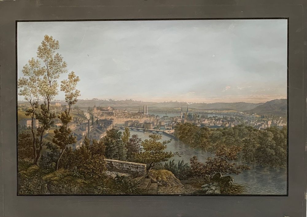 Antikes Gouache Gemälde mit schönem Ansicht unleserlich Sign | Kaufen auf Ricardo