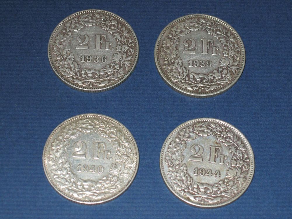 Schweizer Münzen 2 Franken silber 1936/1939/1940/1944 4 Stk. | Kaufen auf Ricardo