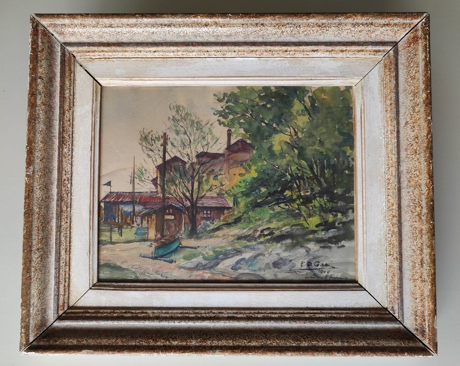 Aquarelle signée "maison de pêcheurs" lac de Neuchâtel (Gebraucht) in Tramelan für CHF 50 – mit ...