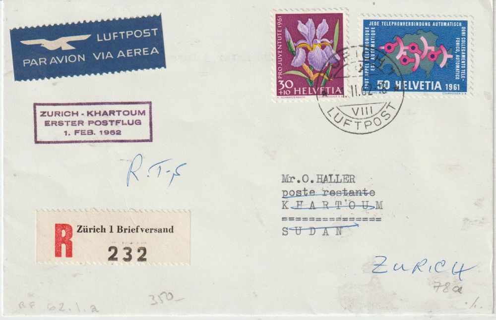 SELTEN, RF 62.1a, ZURICH - KHARTOUM, Fr 350.-- (Gebraucht) in Bure für ...