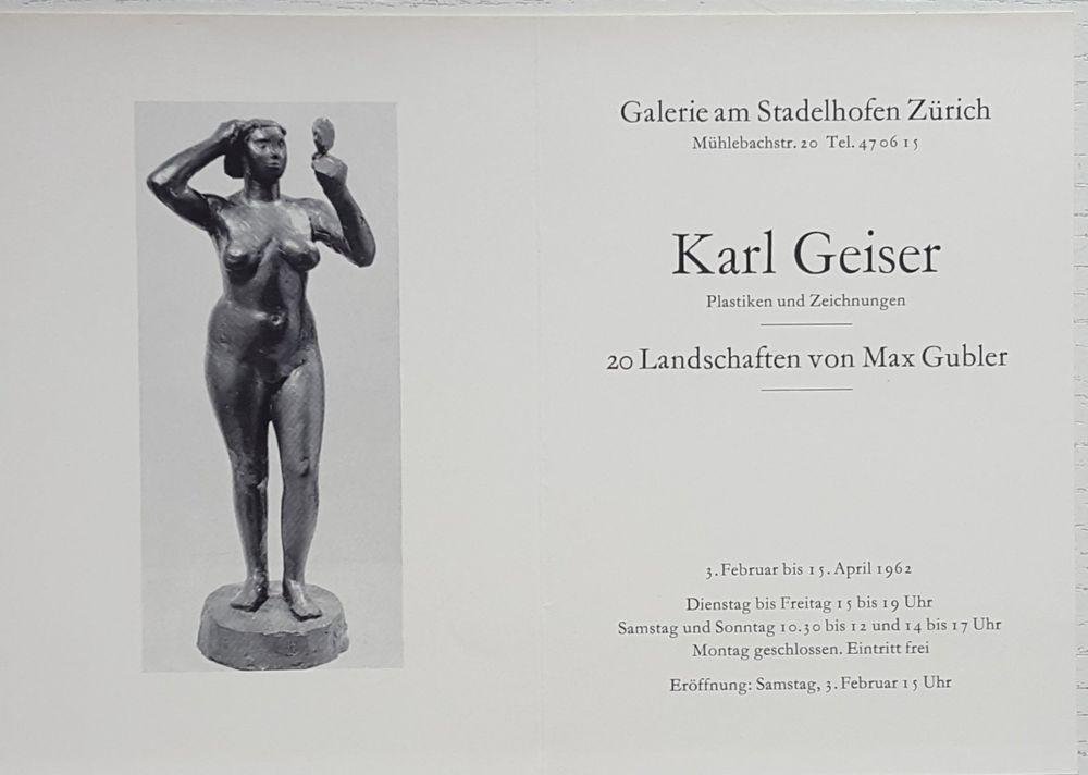 Bildhauer Karl Geiser: Einladungskarte 1962 & Broschüre | Kaufen auf Ricardo