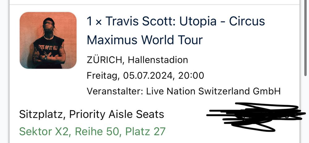 1x TRAVIS SCOTT TICKET, Zürich 05.07.2024, SITZPLATZ | Kaufen auf Ricardo