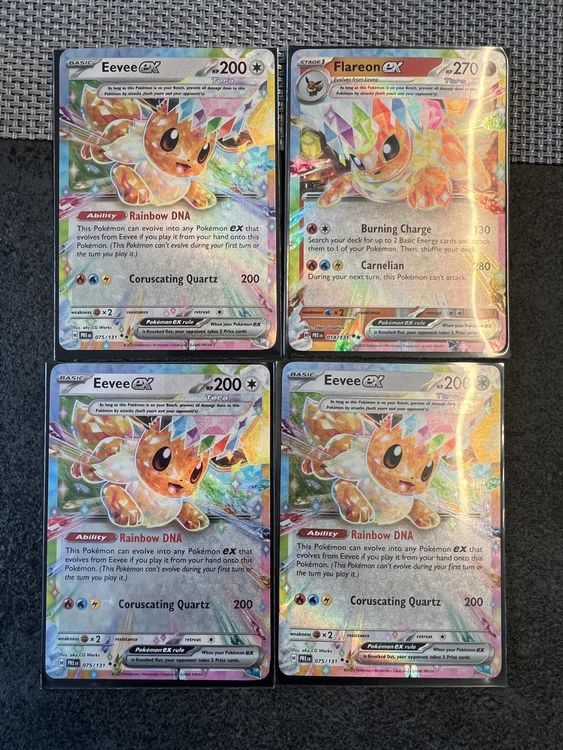 4 x Prismatic Evolutions Ex Karten 3x Eevee 1x Flareon | Kaufen auf Ricardo