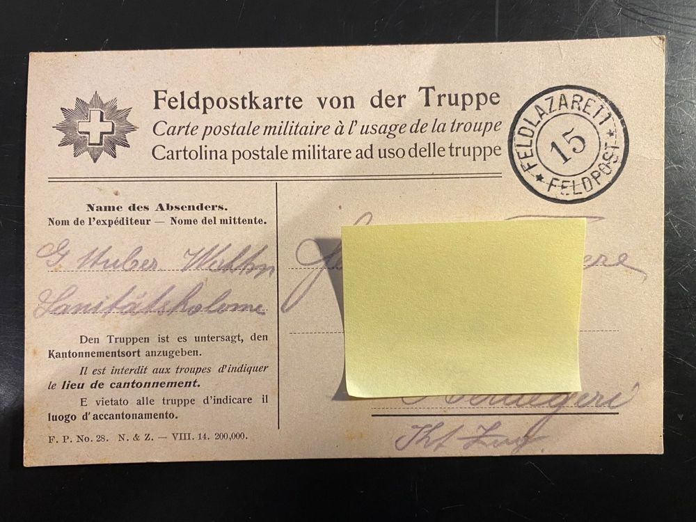 Feldpost Postkarte 1914 Schweizer Armee (Gebraucht) in Oberägeri für ...