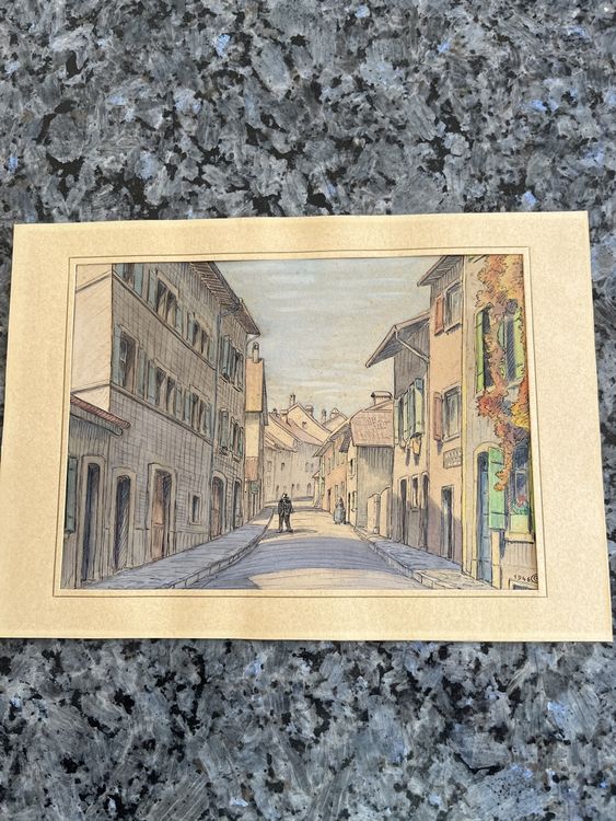 Aquarelle sur carton village signé 1946 (Gebraucht) in Crissier für CHF 3.3 – mit Lieferung auf ...