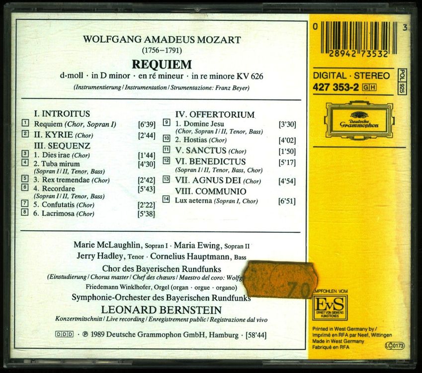 Mozart Requiem in der Fassung von Franz Beyer (Gebraucht) in Thun für ...