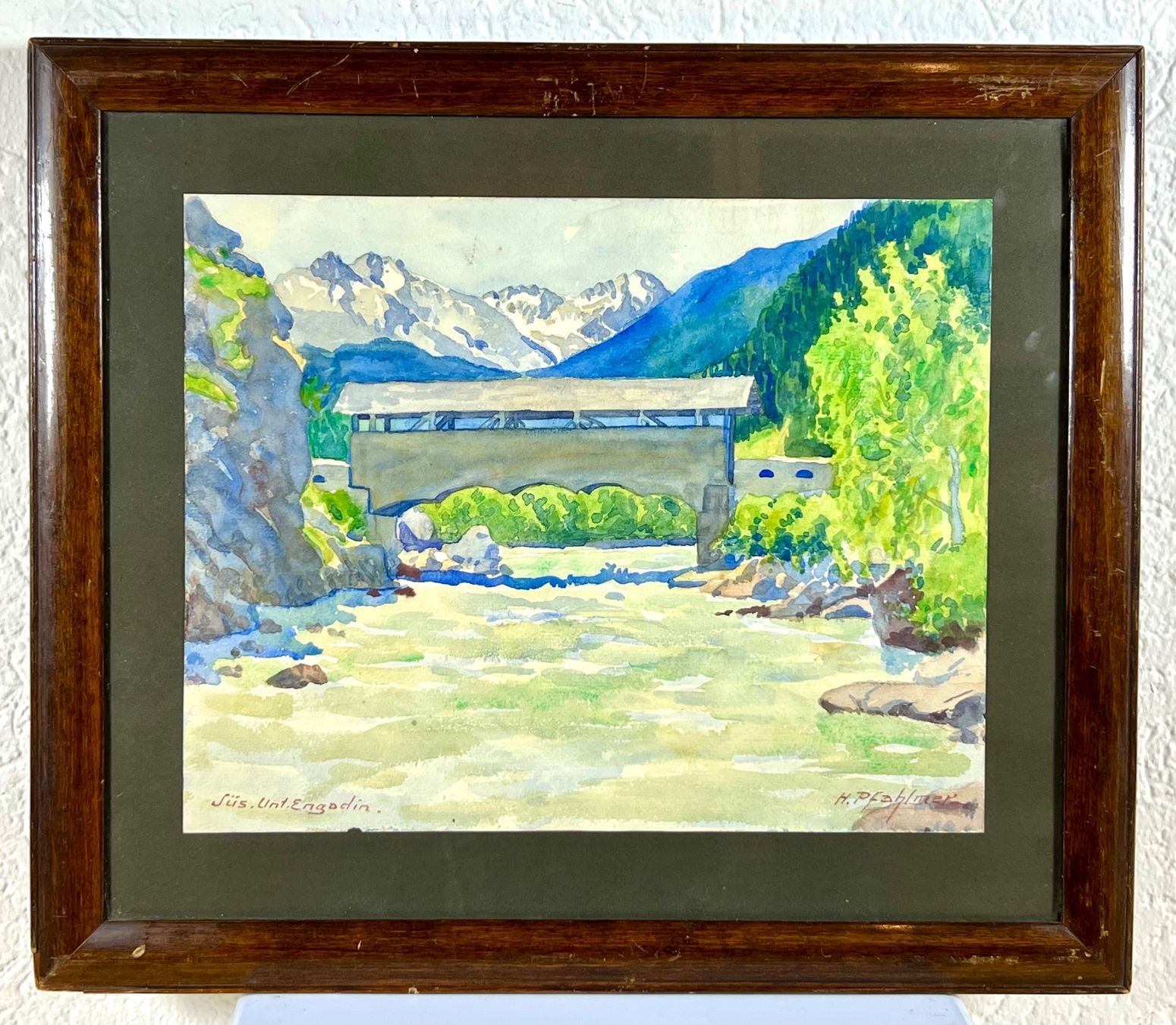 Susch Engadin alte Holzbrücke am Inn von Hugo Pfahlmer (Neu (gemäss ...