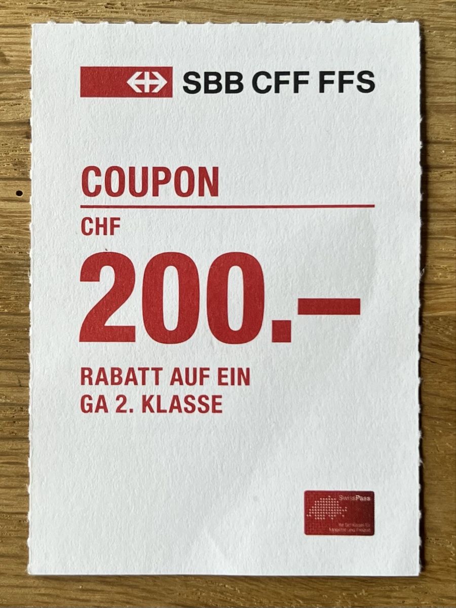 30. Nov.) SBB GA 2. Kl. 200 CHF Gutschein (Neu (gemäss Beschreibung ...