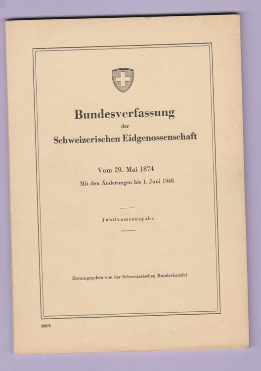 Bundesverfassung der CH-Eidgen. vom 29. Mai 1874 (Gebraucht) in Vitznau ...