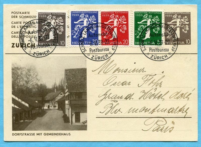 Postkarte Schweiz. Landesausstellung Zürich 1939 nach Paris (Gebraucht) in Opfikon für CHF 29 ...