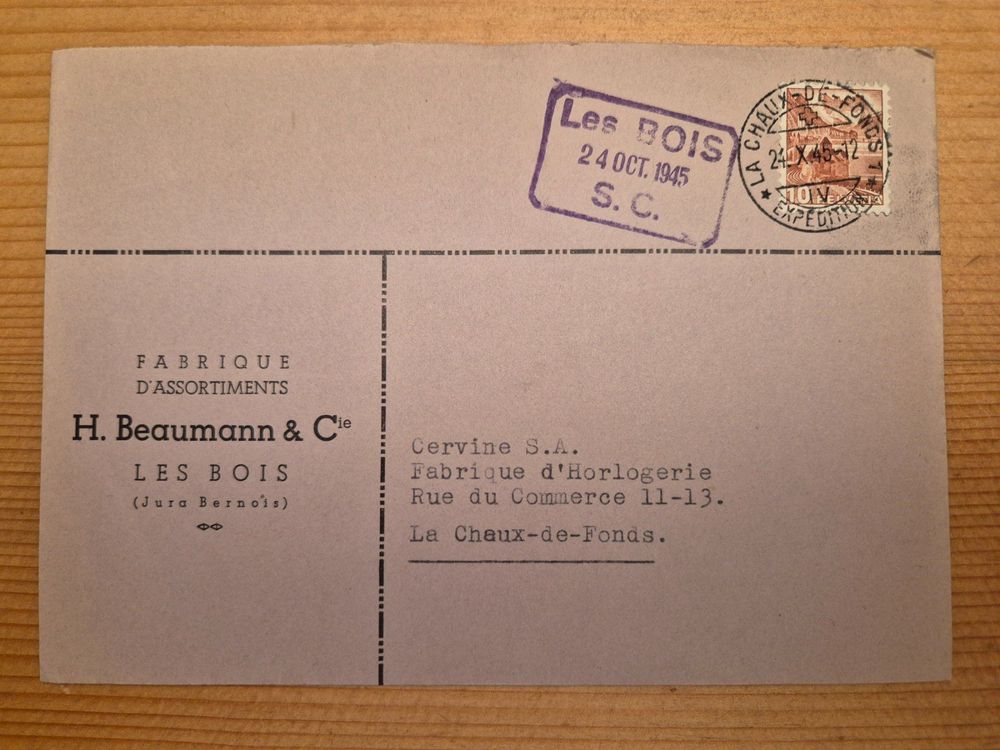 CH-Brief Les Bois-La Chaux de Fonds aus 1945 gem.Bilder (Gebraucht) in ...