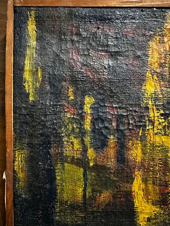 Peinture abstraite, huile sur toile de jute, non signé. | Kaufen auf Ricardo