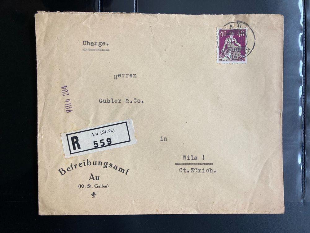 Schweiz 1928 R-Brief B.amt Au SG 40 Rp. Helvetia Schwert | Kaufen auf Ricardo