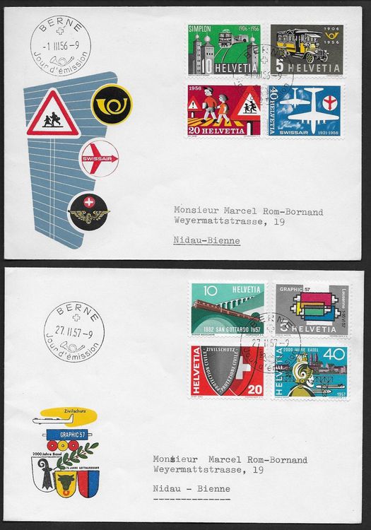 1956+57 WERBE 2 FDC illust. BERNE französisch selten ab 1.- (Gebraucht) in Zürich für CHF 7 ...