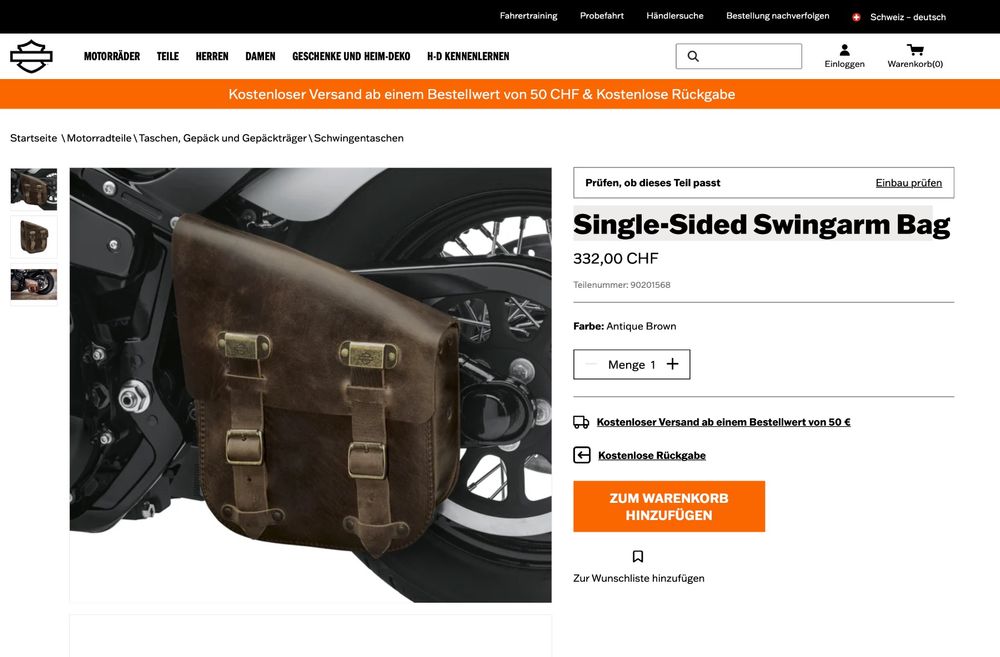 Original Harley Davidson Schwingentasche Leder braun NEU (Neu (gemäss ...