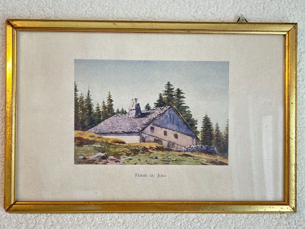 Aquarell Jura Bauernhaus Goldrahmen Bild Gemälde Vintage (Gebraucht) in Ins für CHF 35 – mit ...