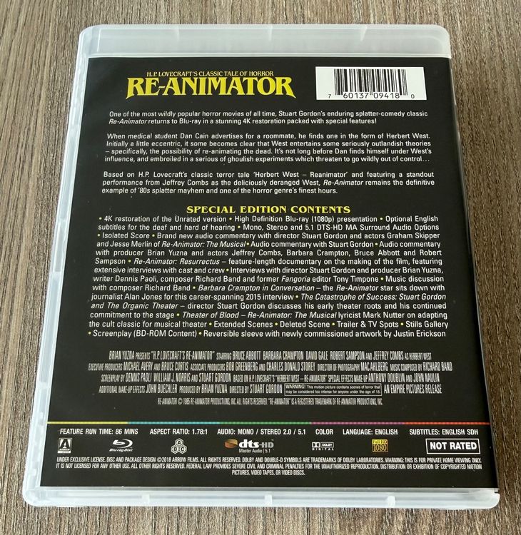 Re-Animator Blu Ray von Arrow (UK-Version) (Gebraucht) in Malters für ...