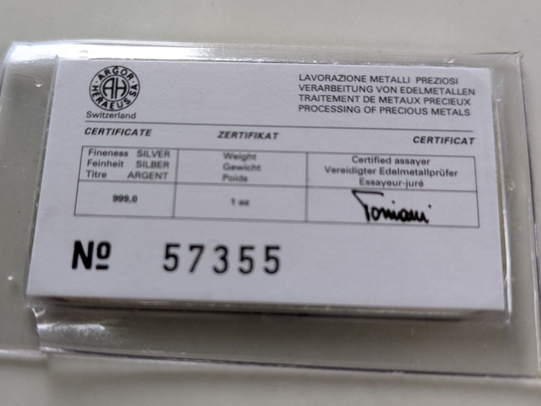 1oz. / Unze Silber Barren Philswiss Argor Heraeus (Gebraucht) in Uznach ...