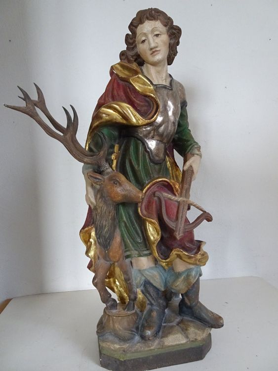 Hl.Hubertus grosse Holzfigur Schutzpatron Jäger Jagd H 60 cm (Usato) a ...