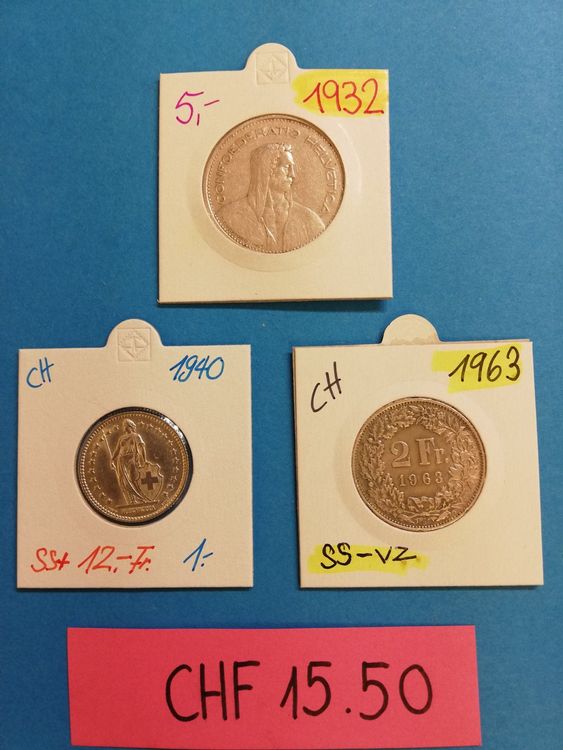Schweizer Silbermünze 5Fr/2Fr /1Fr (Gebraucht) in Engi für CHF 17.5 – mit Lieferung auf Ricardo ...
